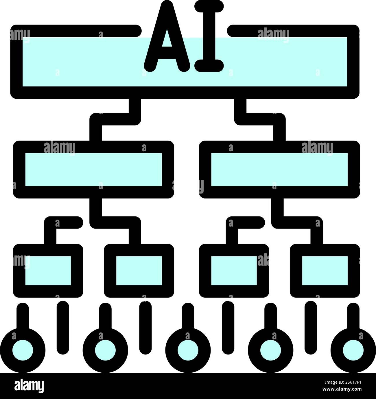 Modellstruktur des AI-Schemas-Symbols. Netzwerkmaschine. Digitale ...