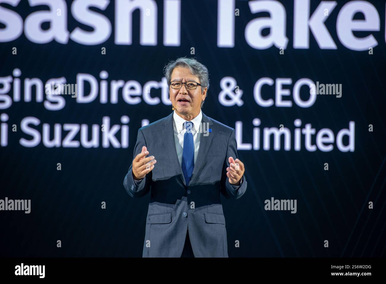 Hisashi Takeuchi Managing Director von Maruti Suzuki hält eine Rede vor ...