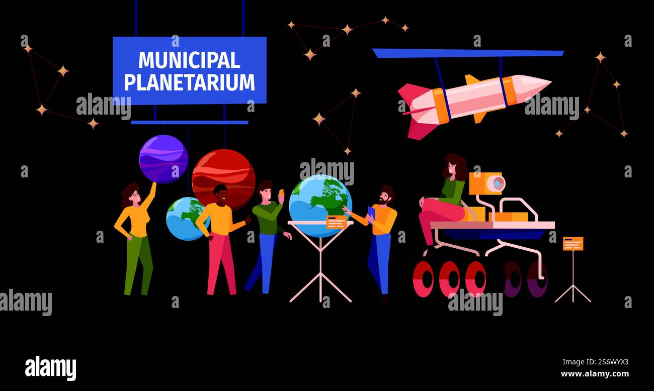 Planetarium-Innenraum. Menschen im Weltraummuseum Innovationssysteme ...