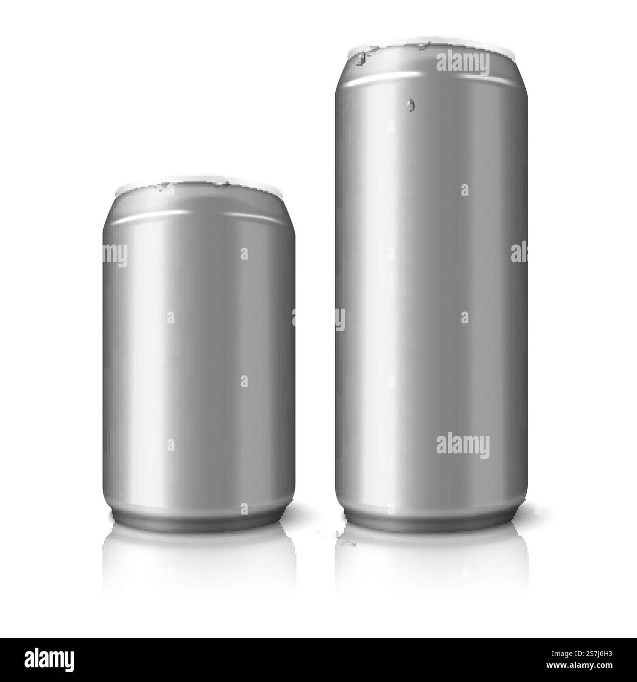 Zwei leere Bierdosen aus Aluminium isoliert auf weißem Hintergrund, mit ...