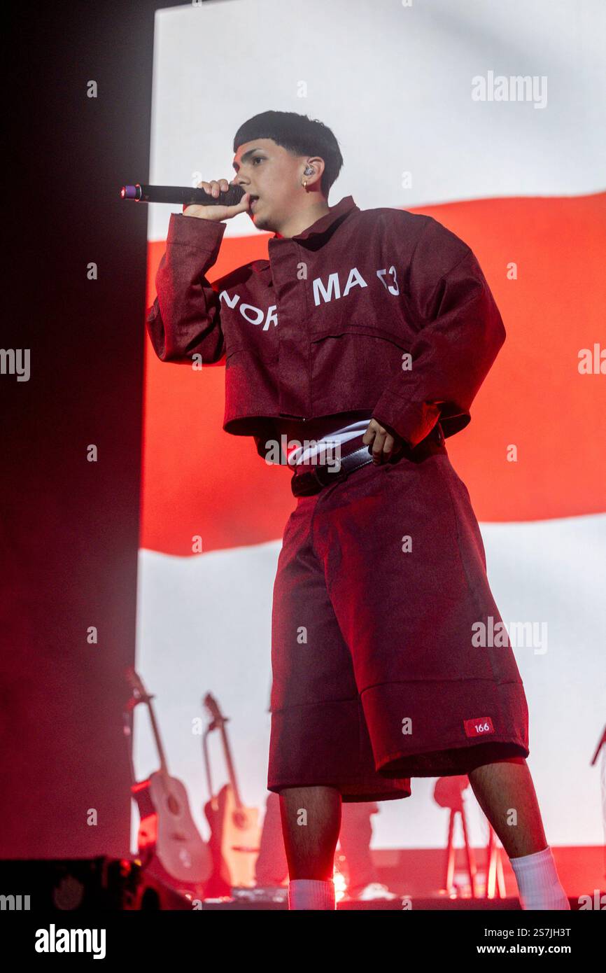 The singer Milo J during a concert at the Movistar Arena, on January 19 ...
