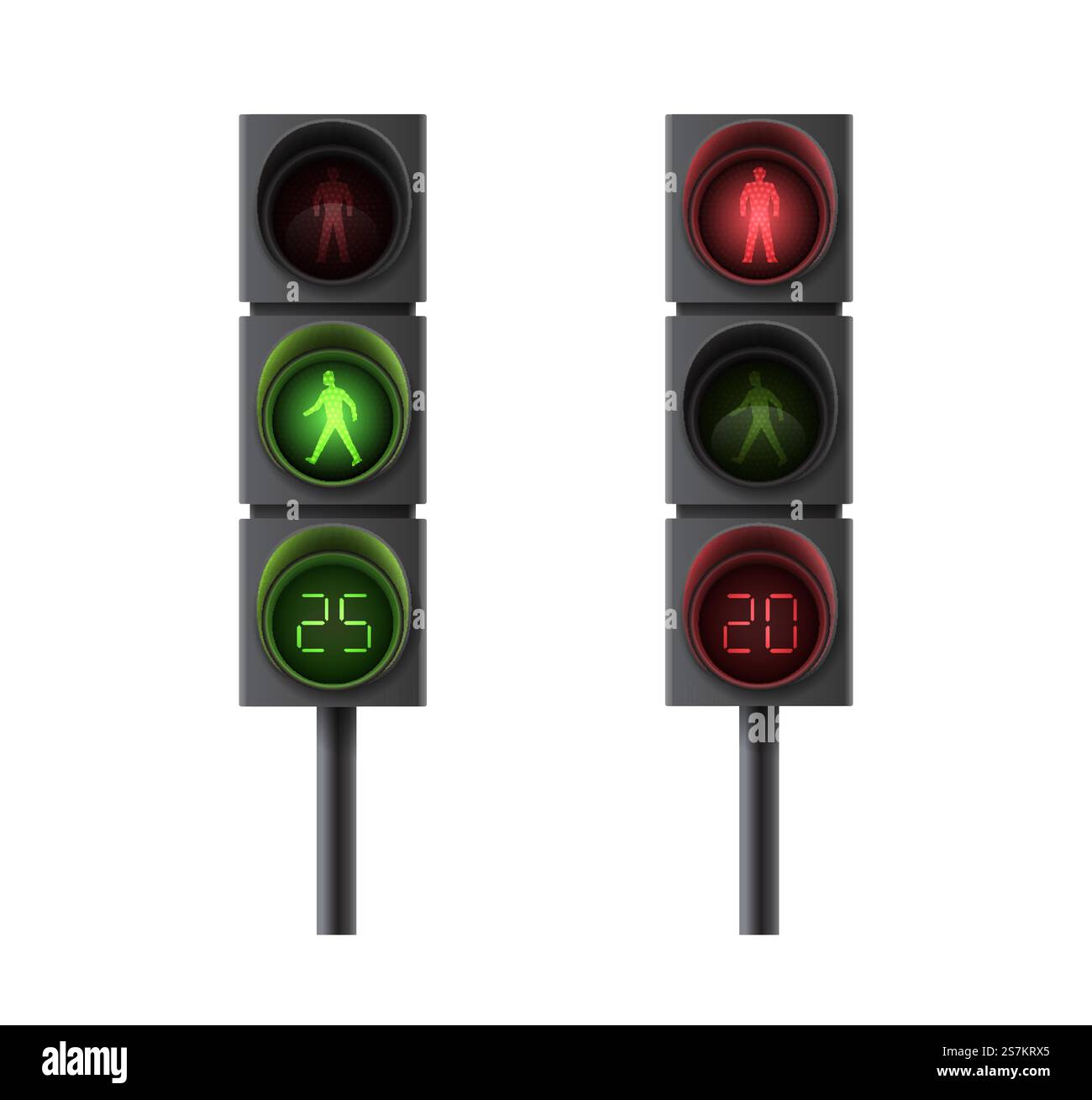 Fußgänger-Ampeln mit rotem und grünem Licht und zeitlichem Ablauf für ...