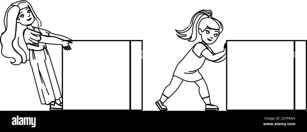 Kindermädchen Push Pull Vektor. Würfelspiel, Schleppkrieg, Kinder ...