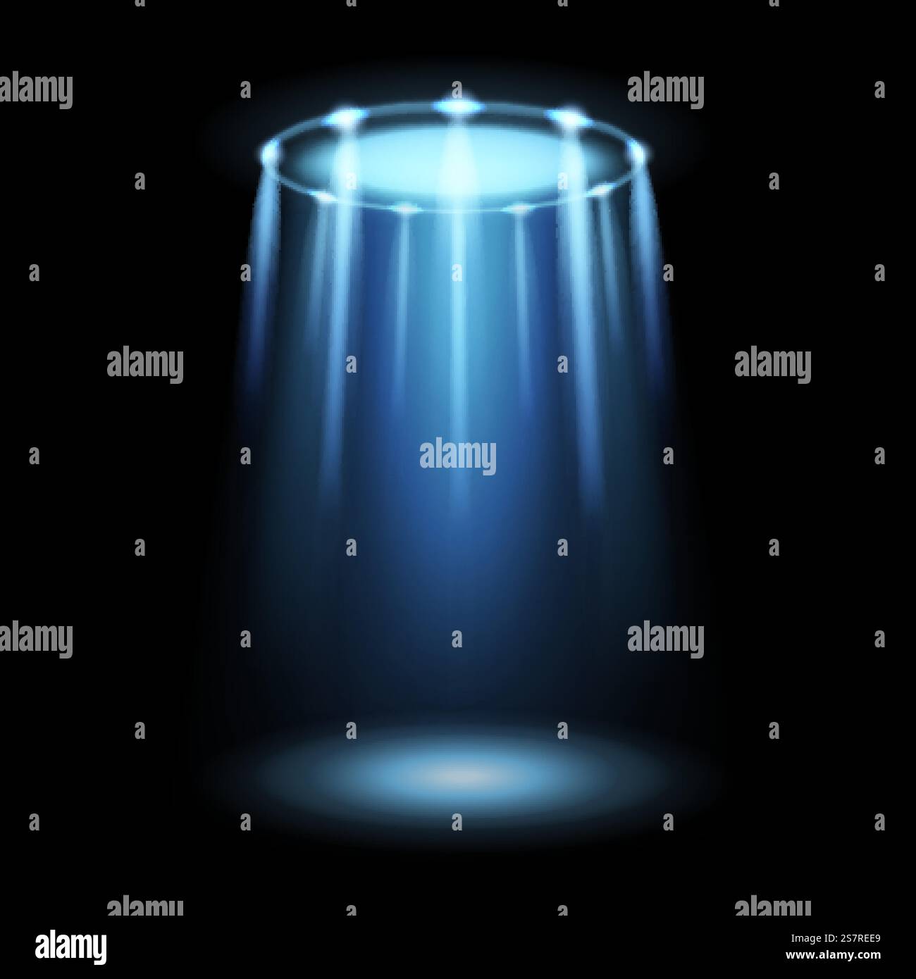 Leicht ufo. Raumschiff Alien Magie hellblauer Strahl. Futuristischer ...
