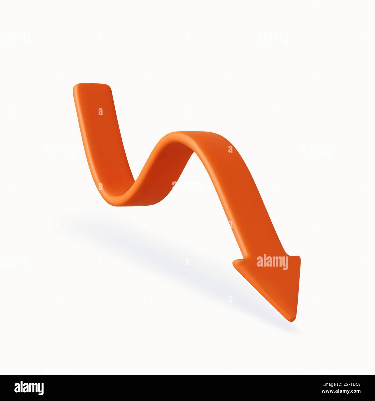 Roter 3D-Pfeil nach unten auf weißem Hintergrund. Insolvenz ...