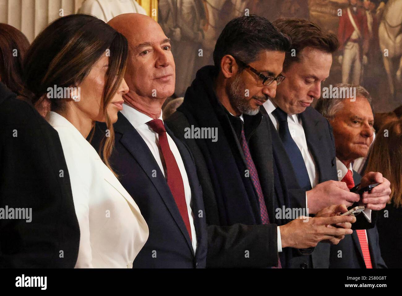 From left, Lauren Sanchez, Jeff Bezos, Sundar Pichai and Elon Musk ...