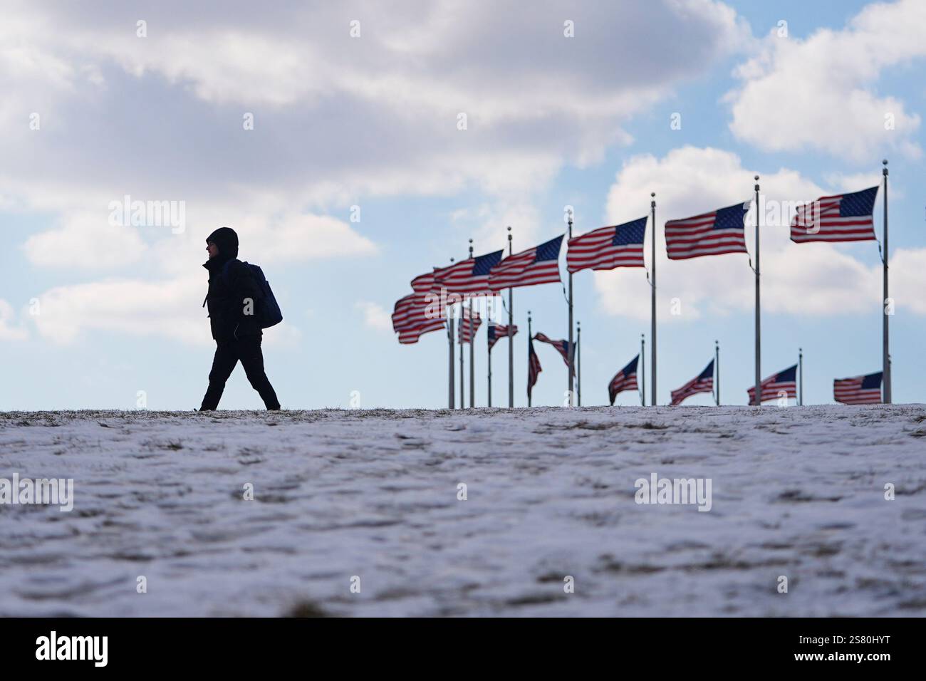 U.S. flags around the Washington Monument are at full staff ahead of ...