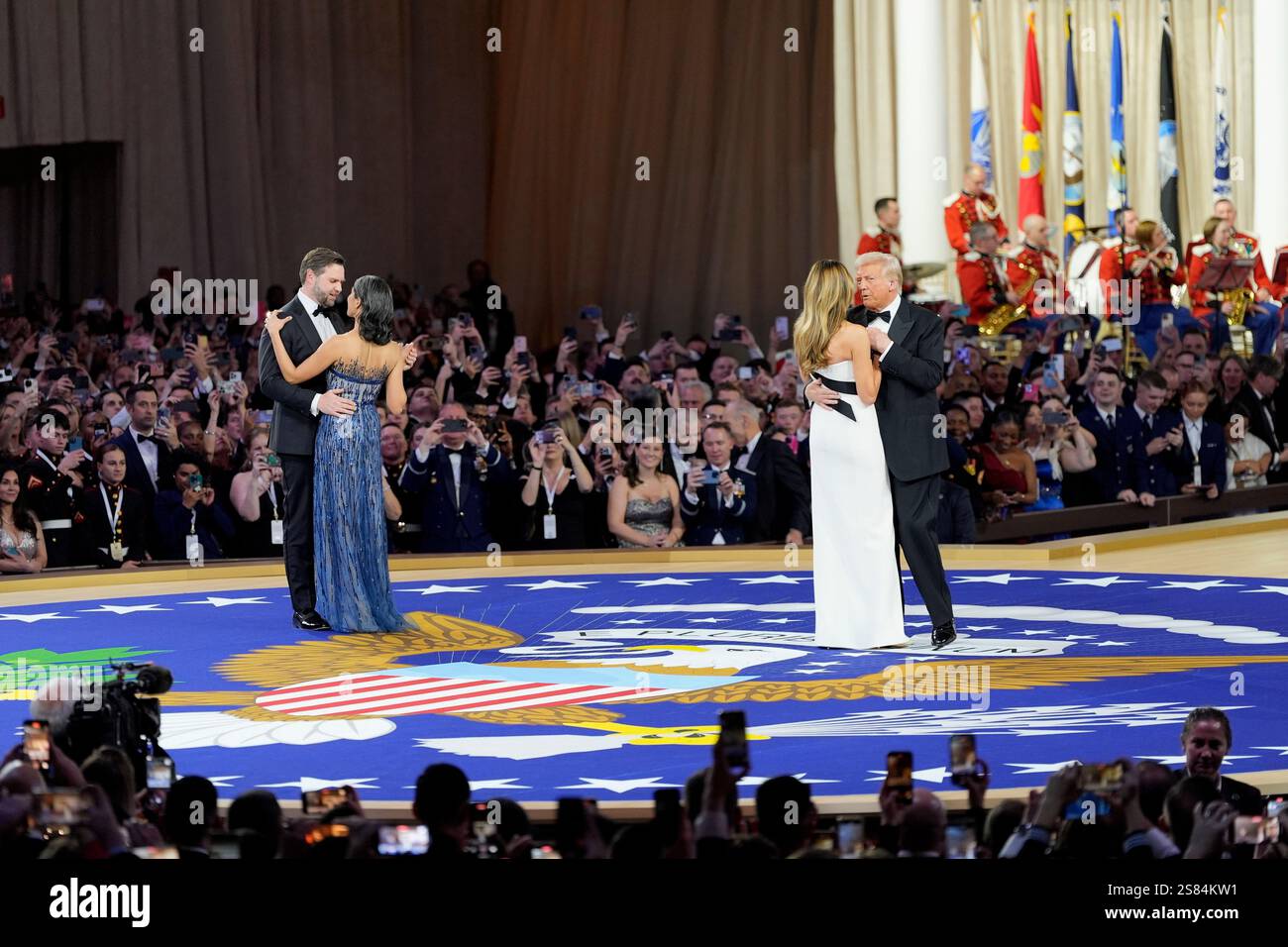 President Donald Trump, from right, with first lady Melania Trump and Vice President JD Vance ...