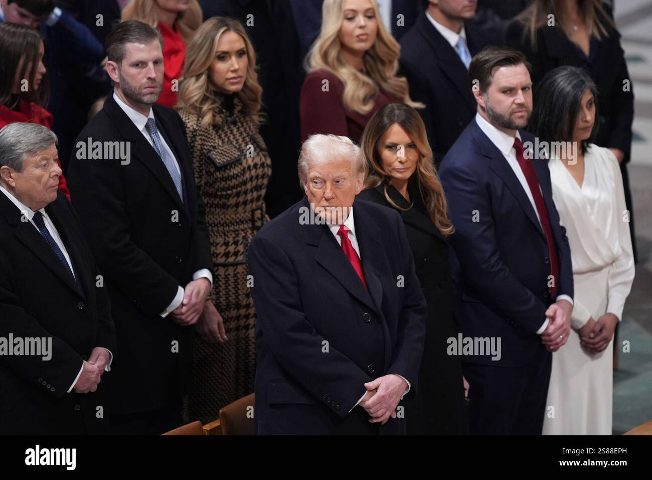 President Donald Trump, from front row left, first lady Melania Trump ...