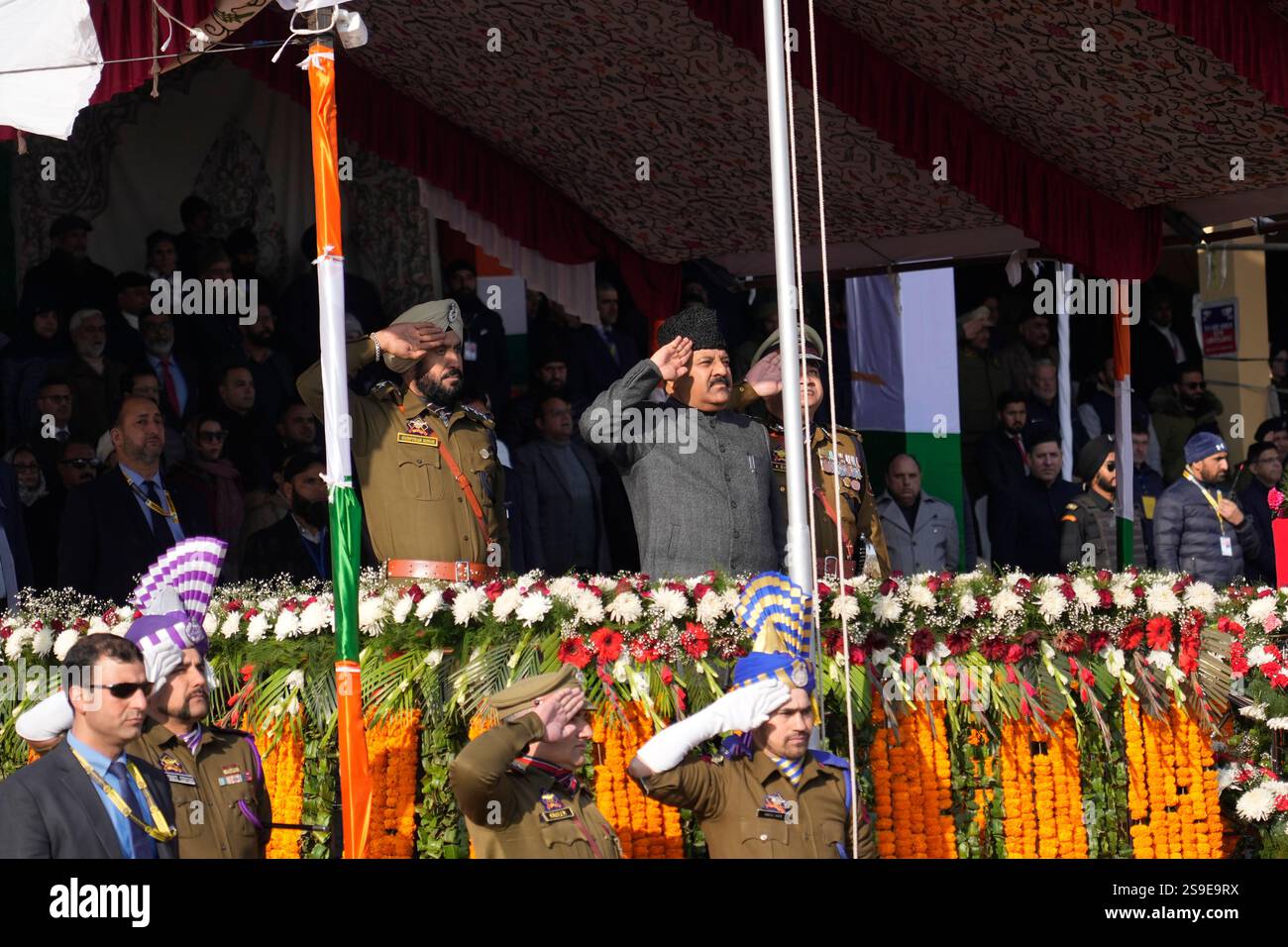 Deputy Chief Minister of Jammu and Kashmir Surinder Choudhary, center ...