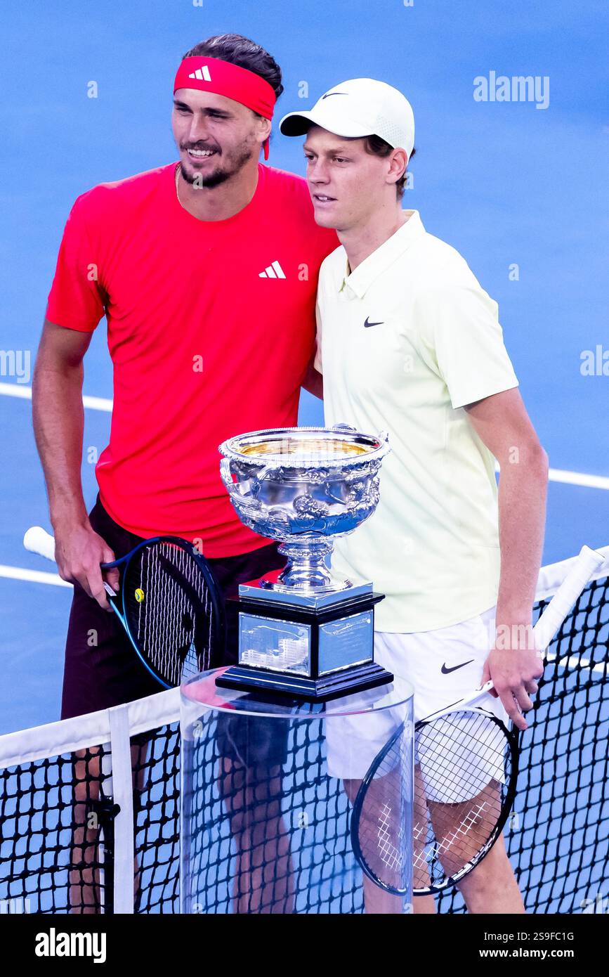 MELBOURNE, VIC - JANUARY 26: Alexander Zverev of Germany and Jannik Sinner of Italy pose for ...