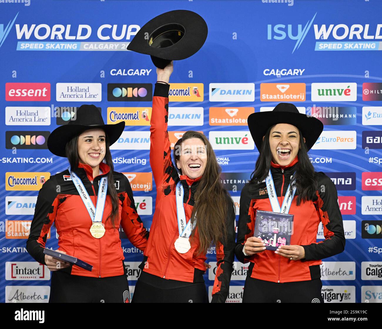 Members of Canada, celebrates during an award ceremony of team sprint ...