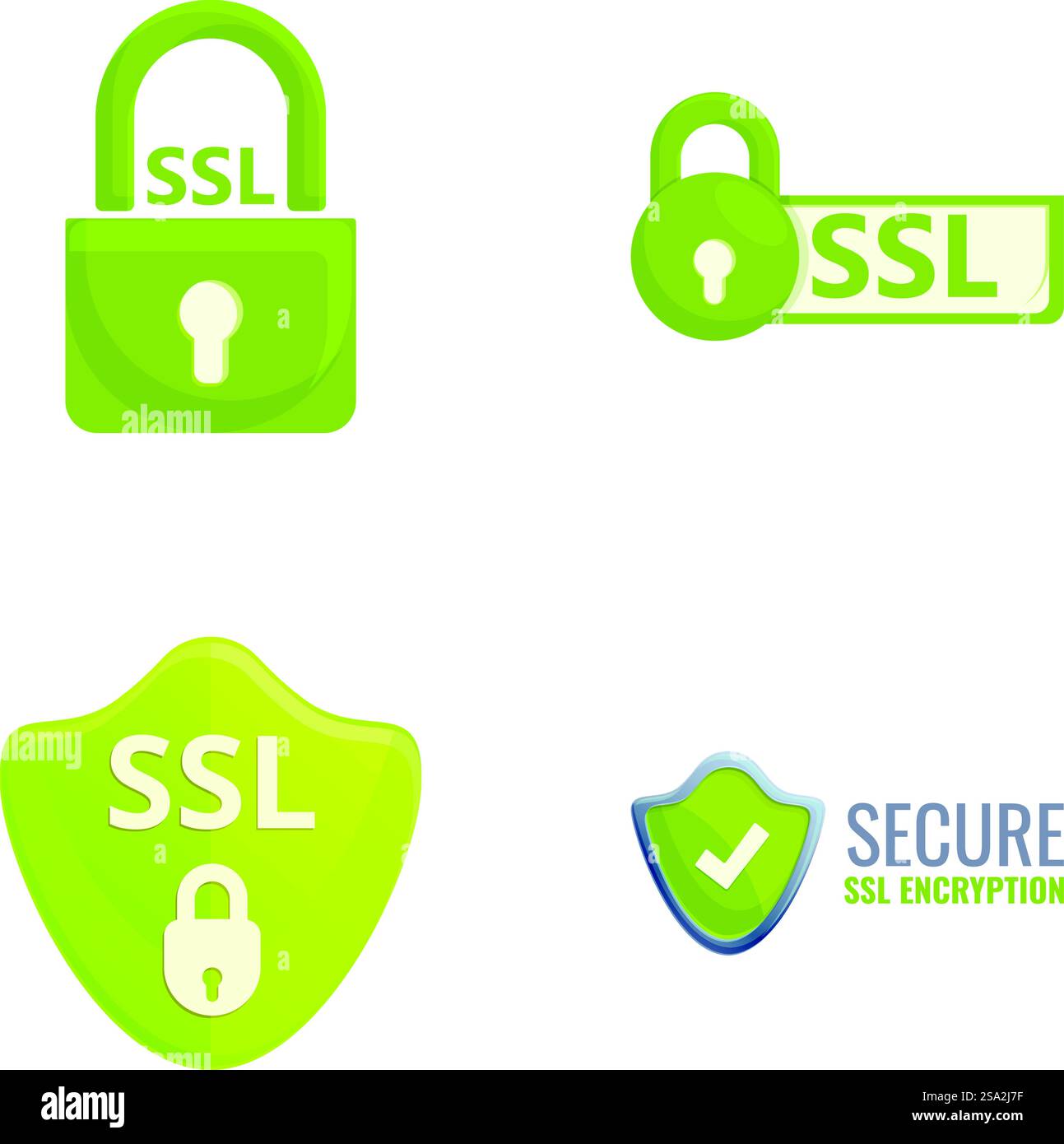 Sichere SSL-Symbole legen den Cartoonvektor fest. Secure Sockets Layer ...
