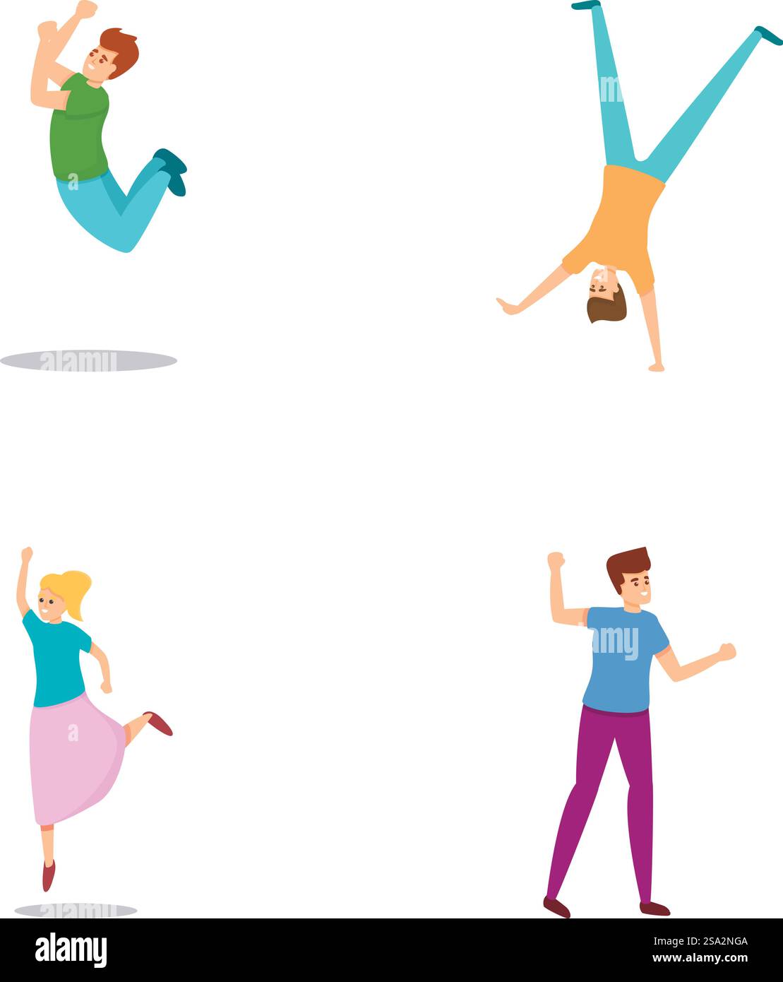 Überaktive Menschen-Symbole setzen Cartoon-Vektor. Mann und Mädchen mit ...