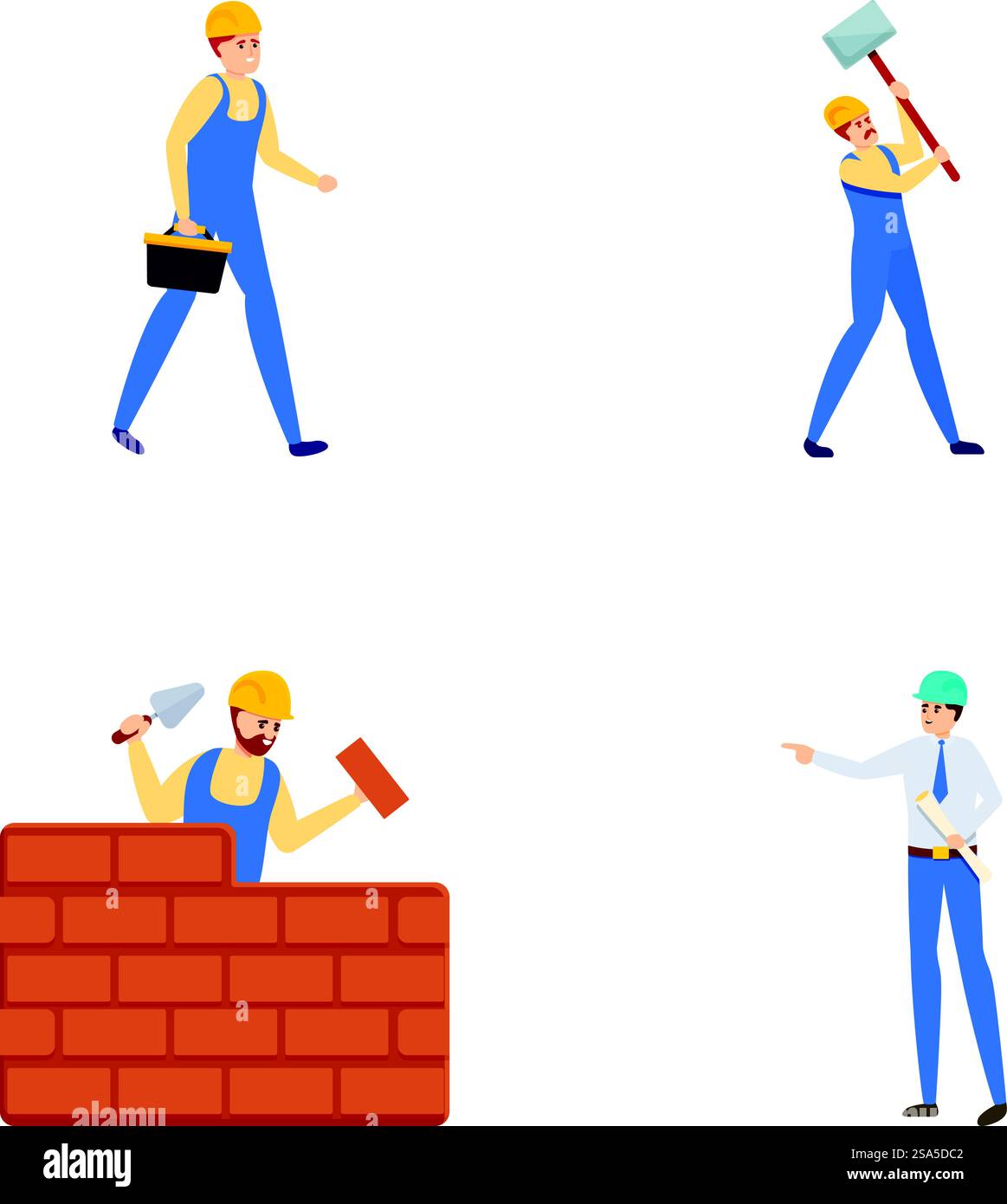 Builder-Charaktersymbole legen den Cartoon-Vektor fest. Bauarbeiter und Bauunternehmer. Arbeiten ...