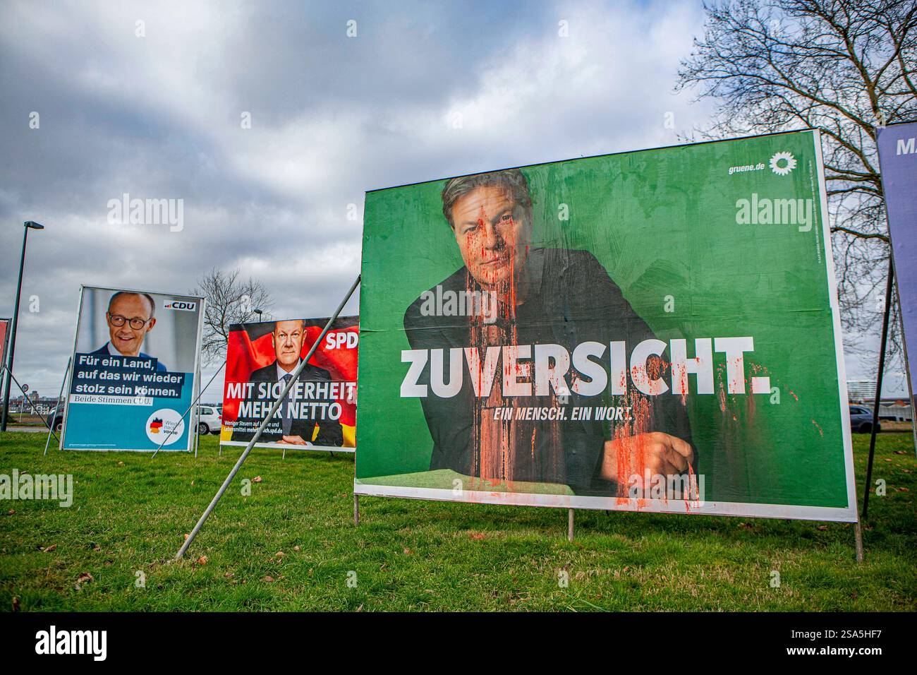 Wahlplakate zur Bundestagswahl am 23. Februar 2025 sind in Düsseldorf ...