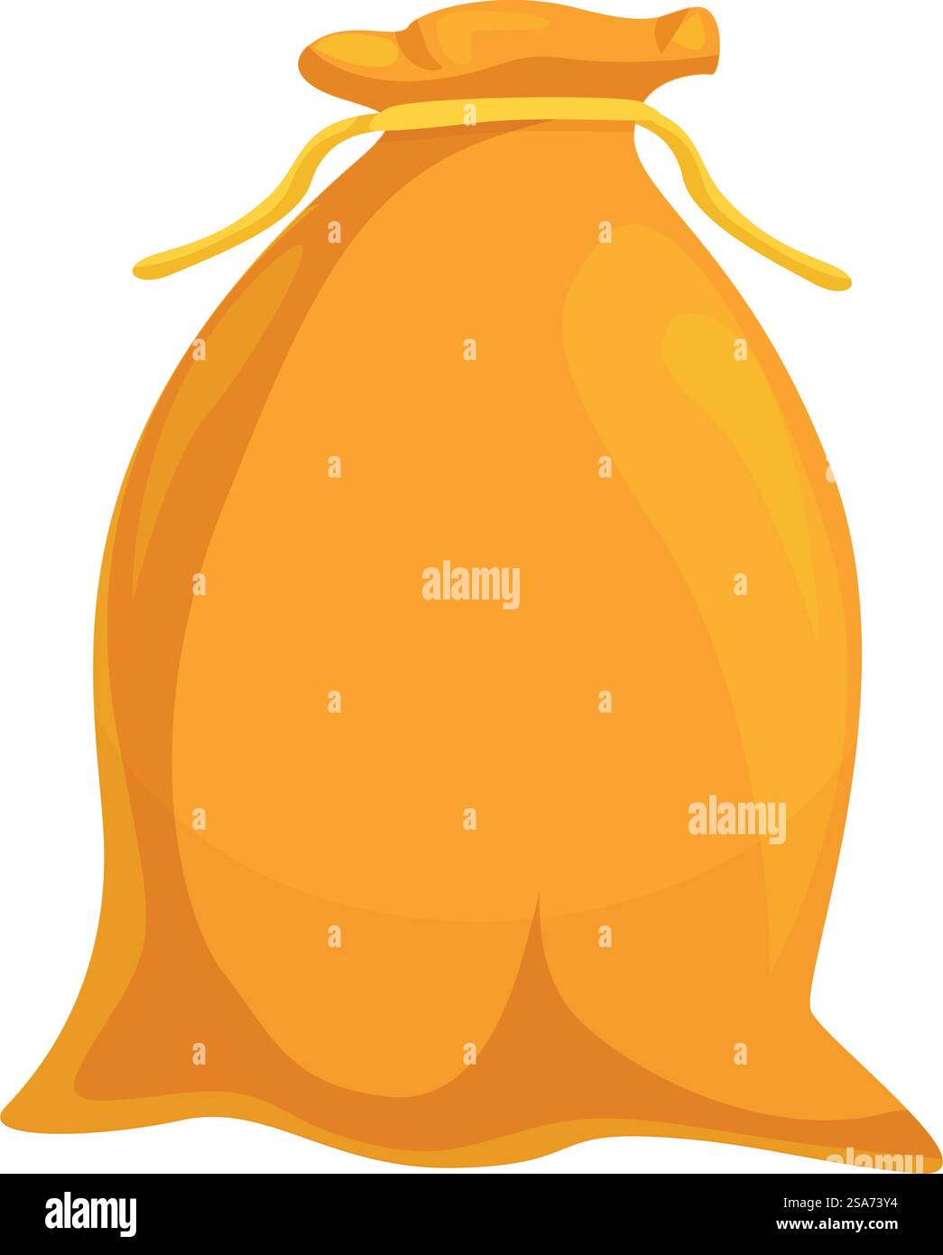 Ein großer orangener Sack ist oben mit einem Seil gebunden, was darauf ...