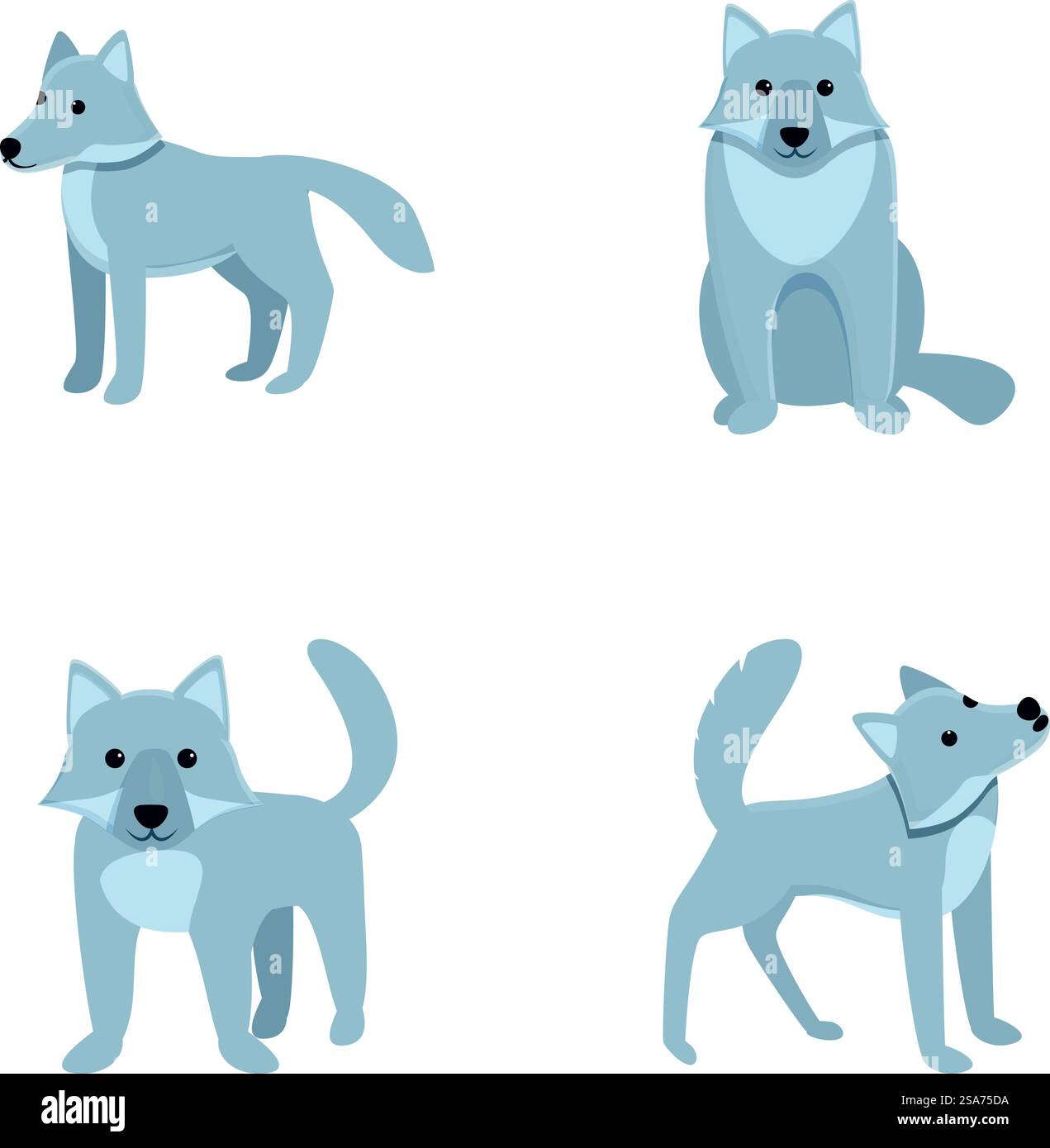 Wilde Wolf-Symbole setzen Cartoon-Vektor. Lustiger grauer Wolf ...