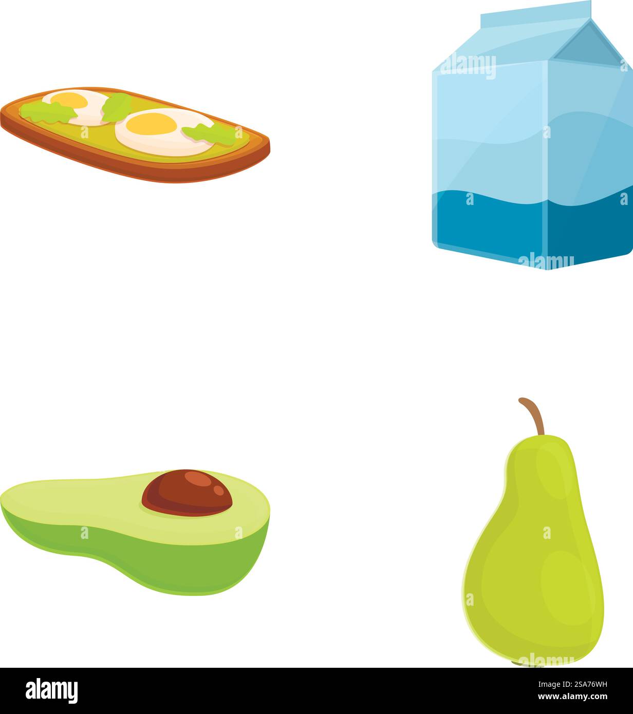 Gesunde Frühstücksymbole setzen Cartoonvektor. Frisches Essen und ...