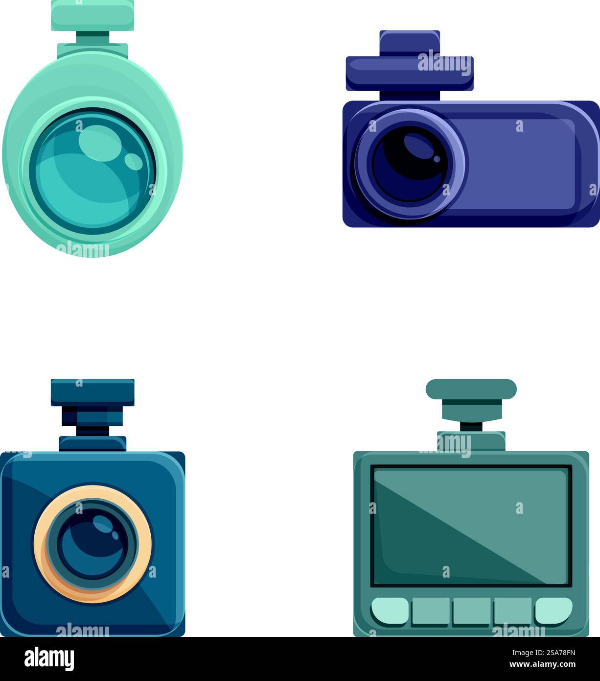 Digitale dvr-Symbole legen den Cartoonvektor fest. Auto-dvr. Moderne ...