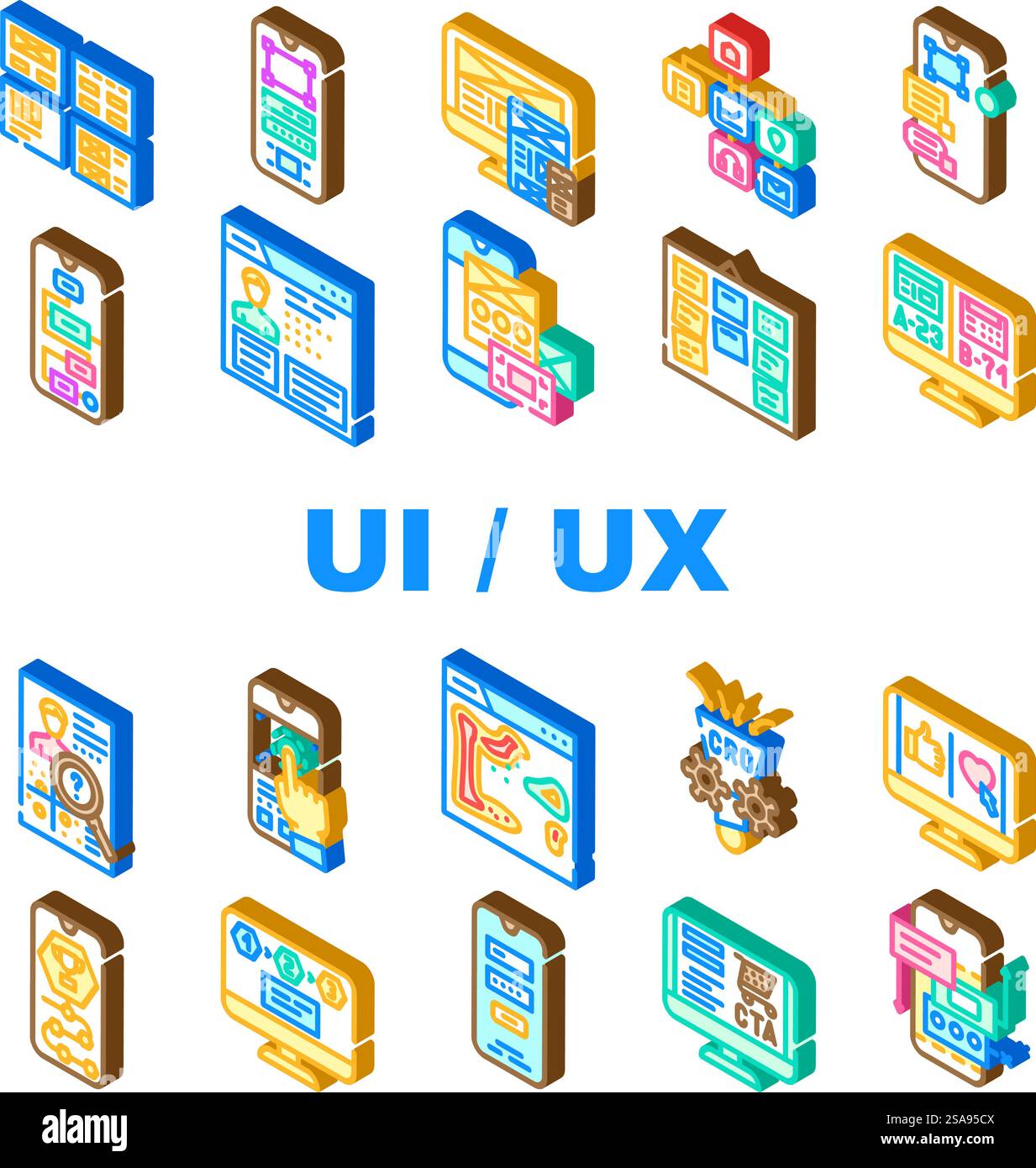 ui ux Web Interface App Symbole setzen Vektor. Business Mobil, Arrow User, Website Tool ...