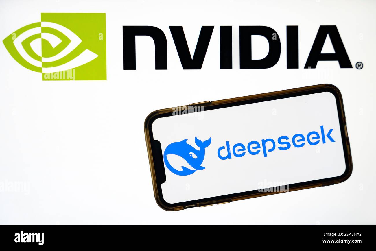 In dieser Fotoabbildung wird das Deepseek-Logo auf dem Bildschirm eines ...