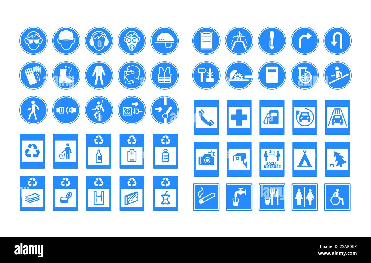 Obligatorisches Zeichen. Sicherheits- und Vorsichtsymbole auf Bau und ...