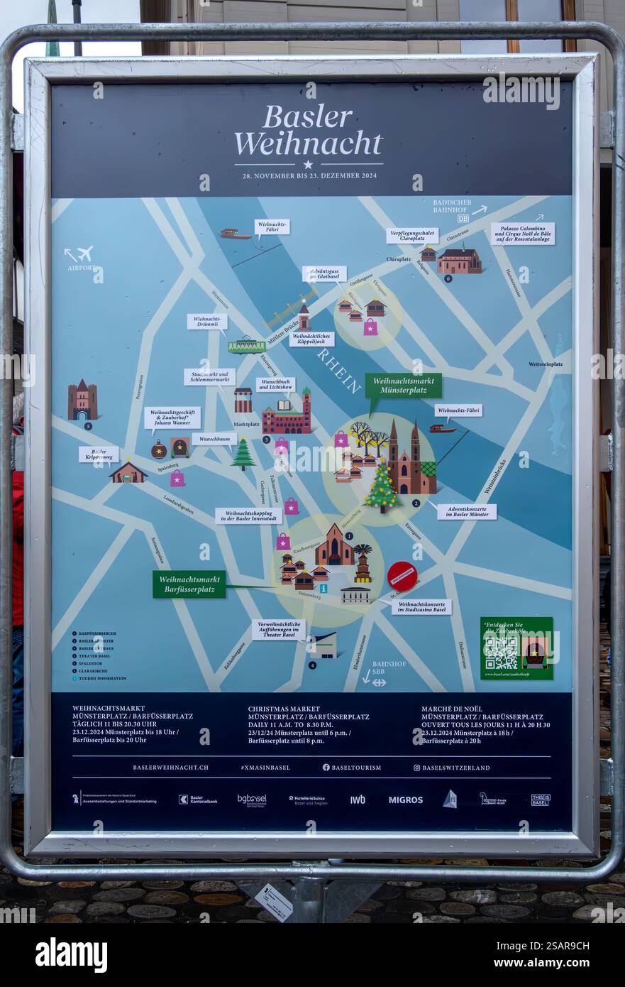 Basel, Schweiz - 23. Dezember 2024: Eine Karte des Basler ...