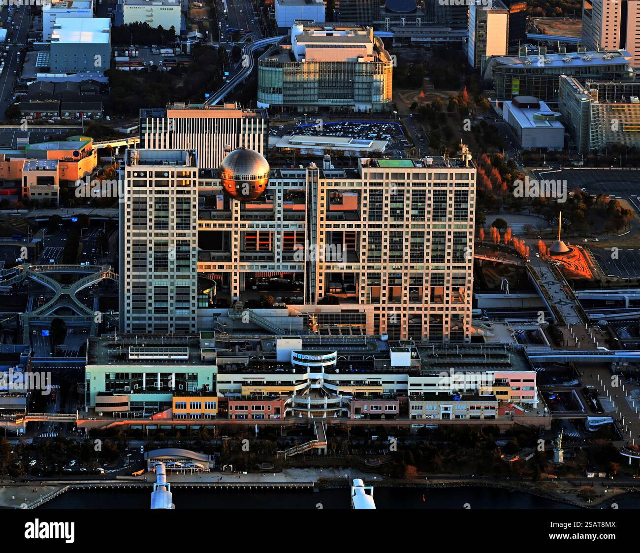 An aerial photo shows a building of Fuji Television Headquarters in ...