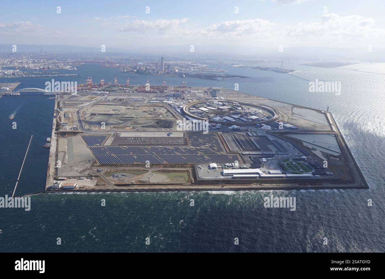An aerial photo shows an artificial island Yumeshima in Osaka City on ...