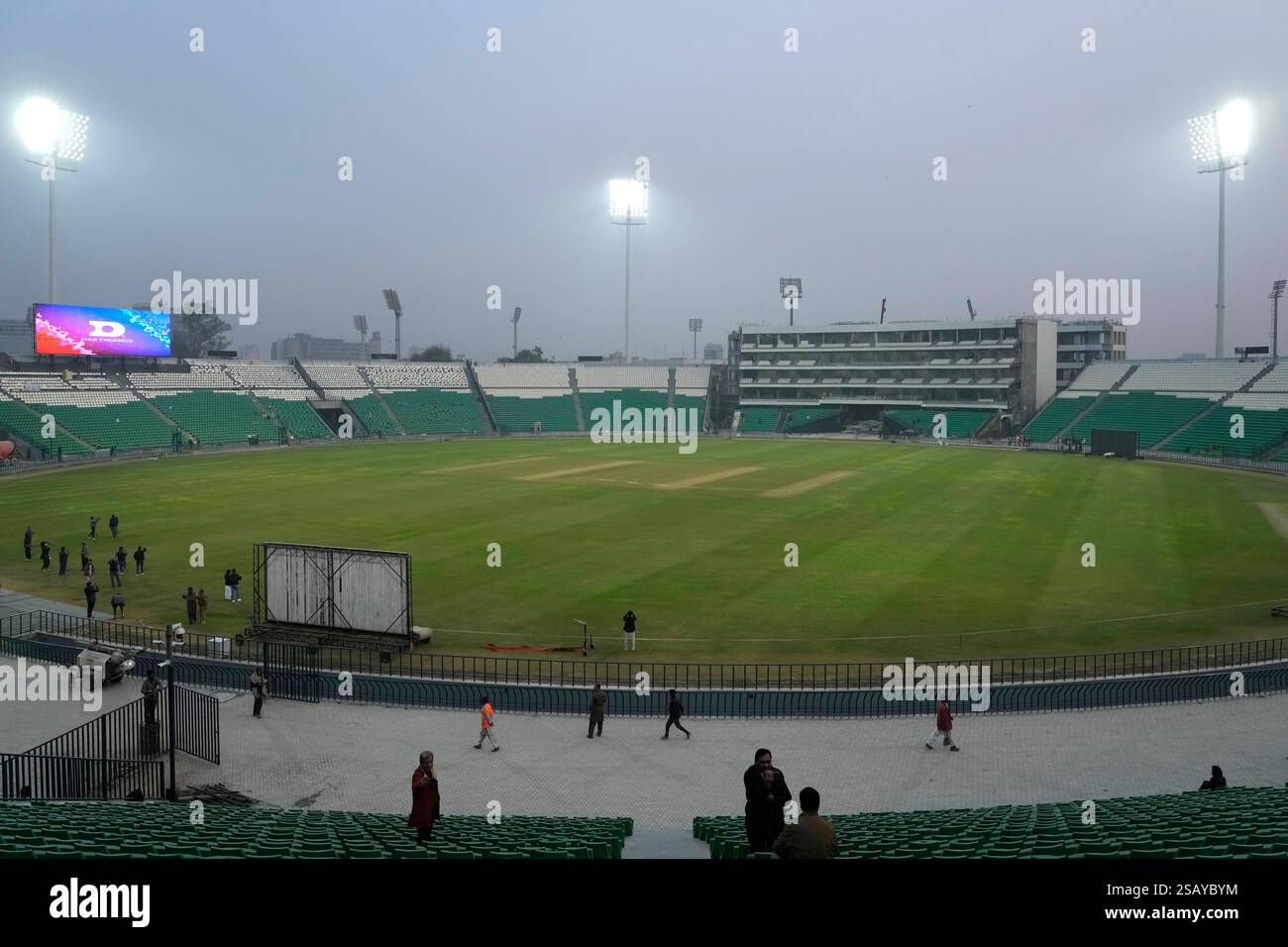 A view of the Gaddafi Stadium, where renovation works are on final ...