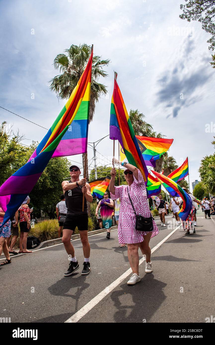 Melbourne, Australien. Februar 2025. Die farbenfrohen Regenbogenfarben ...