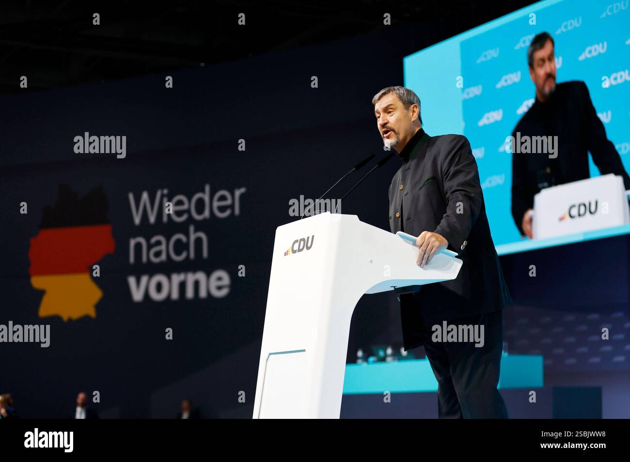 Markus Söder beim 37. Parteitag der CDU Deutschlands im CityCube Berlin. Berlin, 03.02.2025 ...