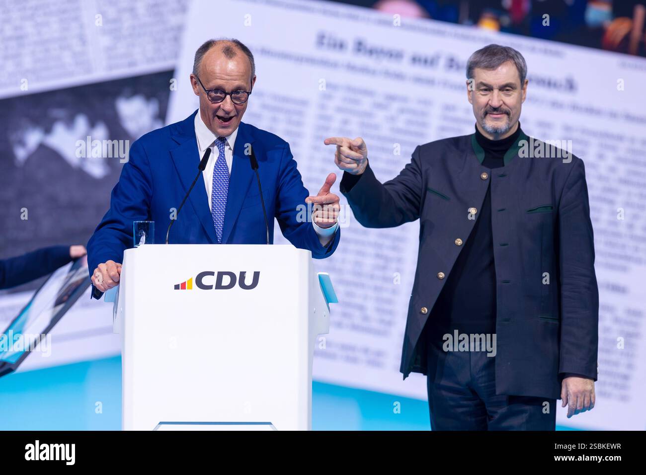 37. Bundesparteitag der CDU am 03.02.2025 in Berlin, v. l. Vorsitzender ...
