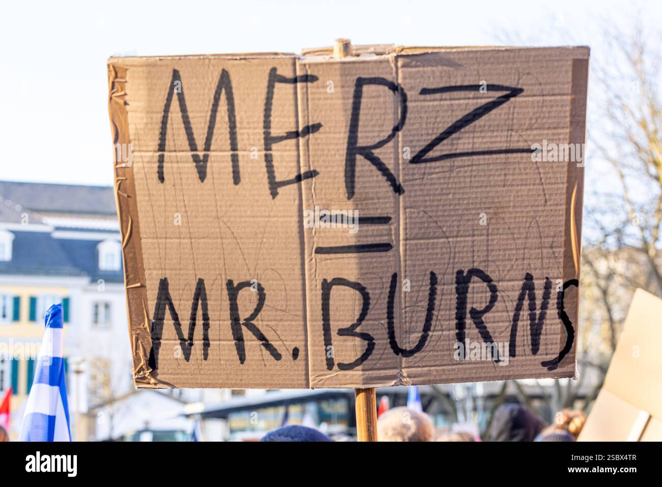 Demonstration gegen die CDU Wahlkampf Tour mit Friedrich Merz in Bonn - 04.02.2025 Plakat: MERZ ...