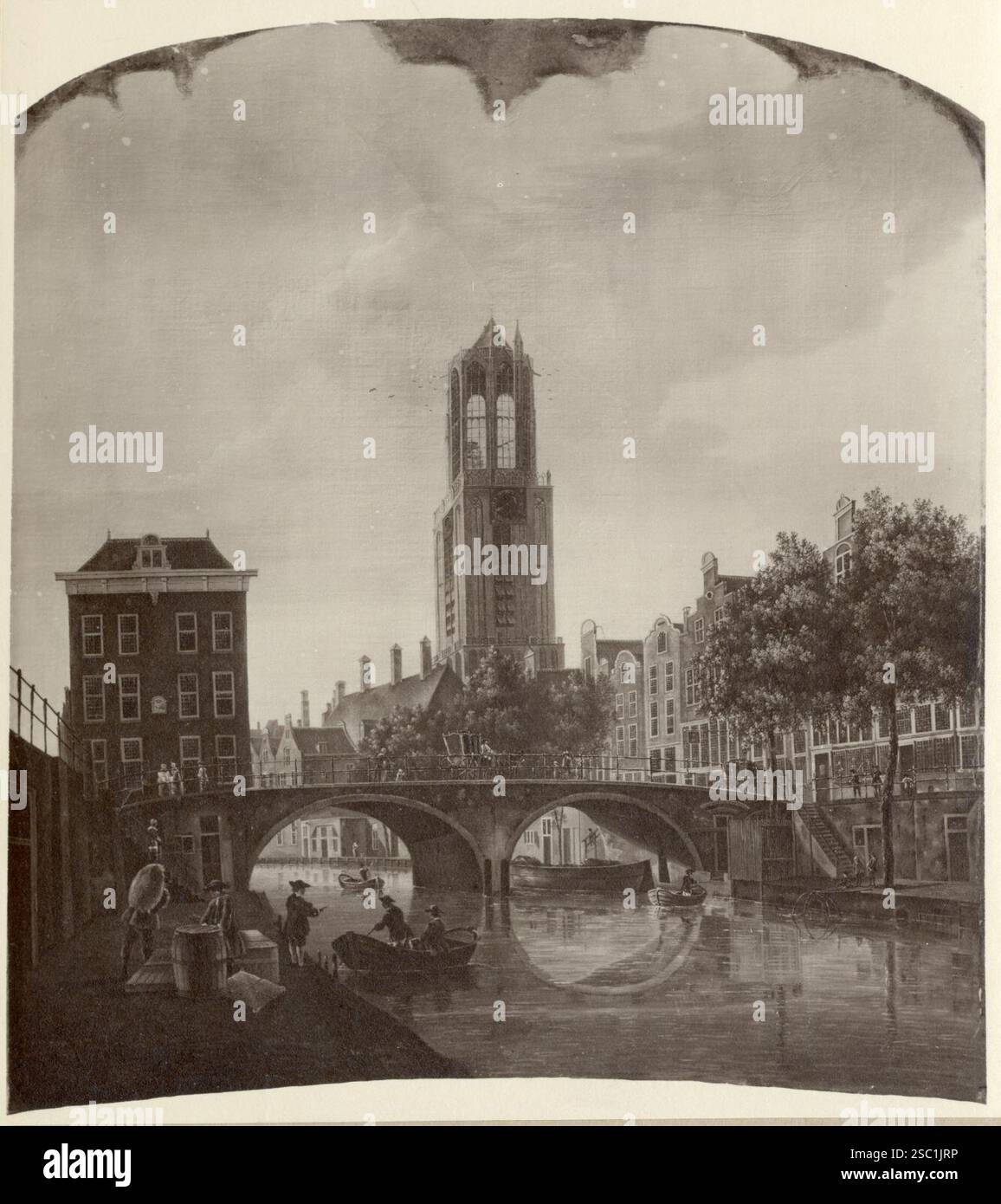Gezicht op de Oudegracht te Utrecht met de Gaardbrug en het hoekhuis van de Lijnmarkt met op de ...