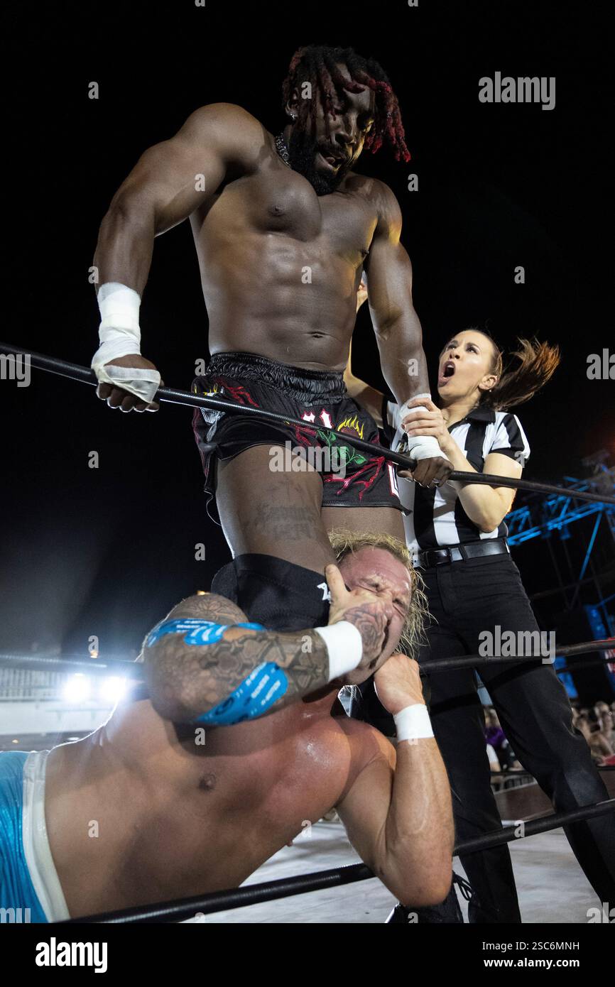 The Outrunners, left, and EJ Nduka are seen during Chris Jericho's Rock ...