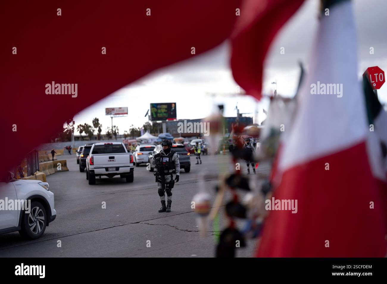 Members of Mexico's National Guard stand guard at an inspection ...