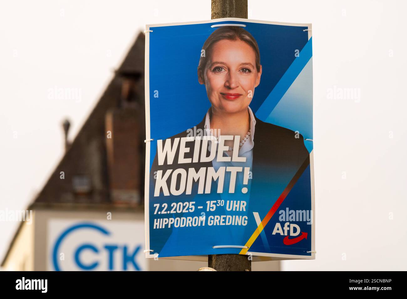 Greding, Bayern, Deutschland - 7. Februar 2025: Wahlplakat zur Bundestagswahl mit ...
