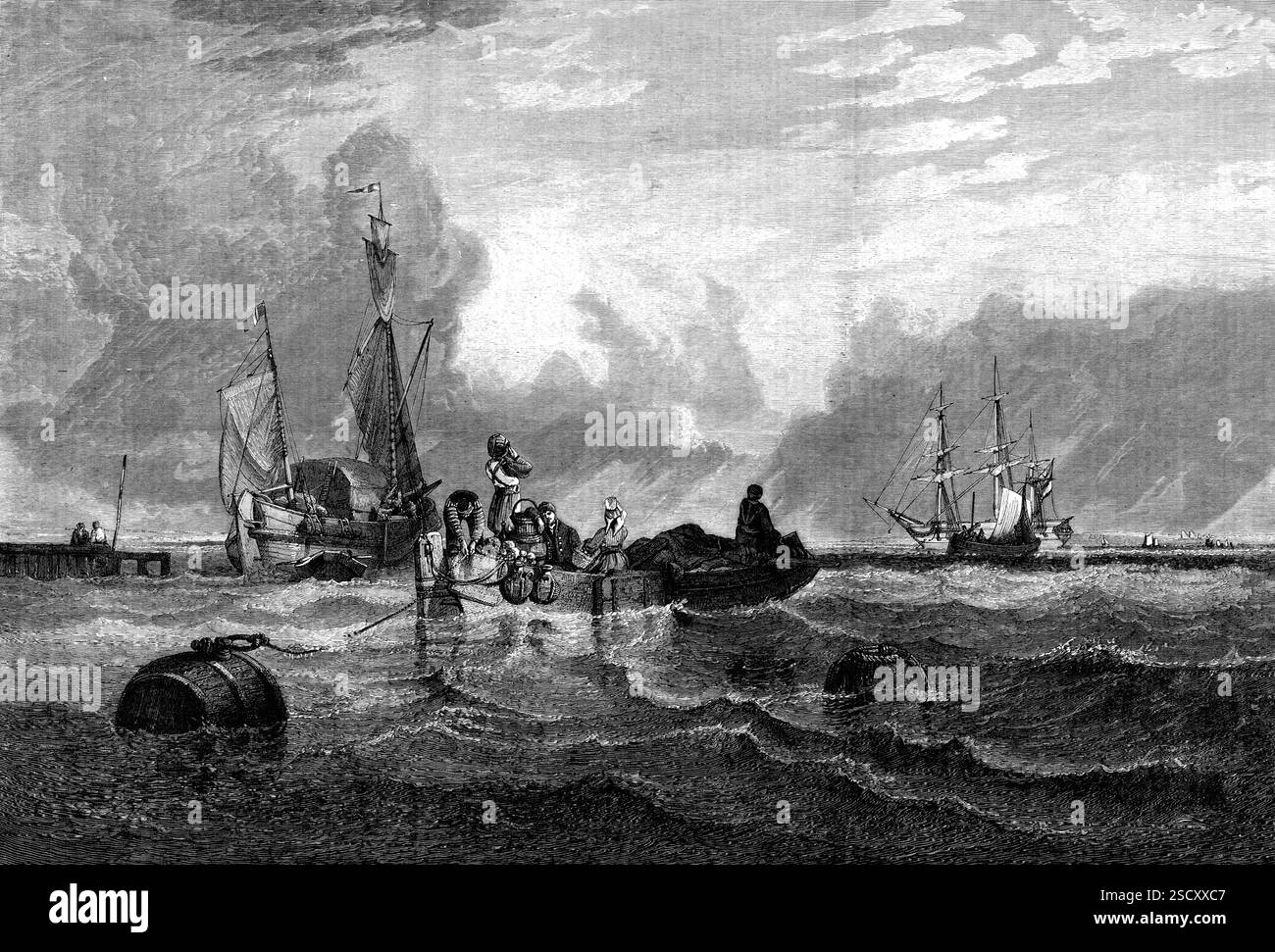 „Passage Boat on the Scheldt“, aus dem Bild von C. Stanfield, R.A., in ...