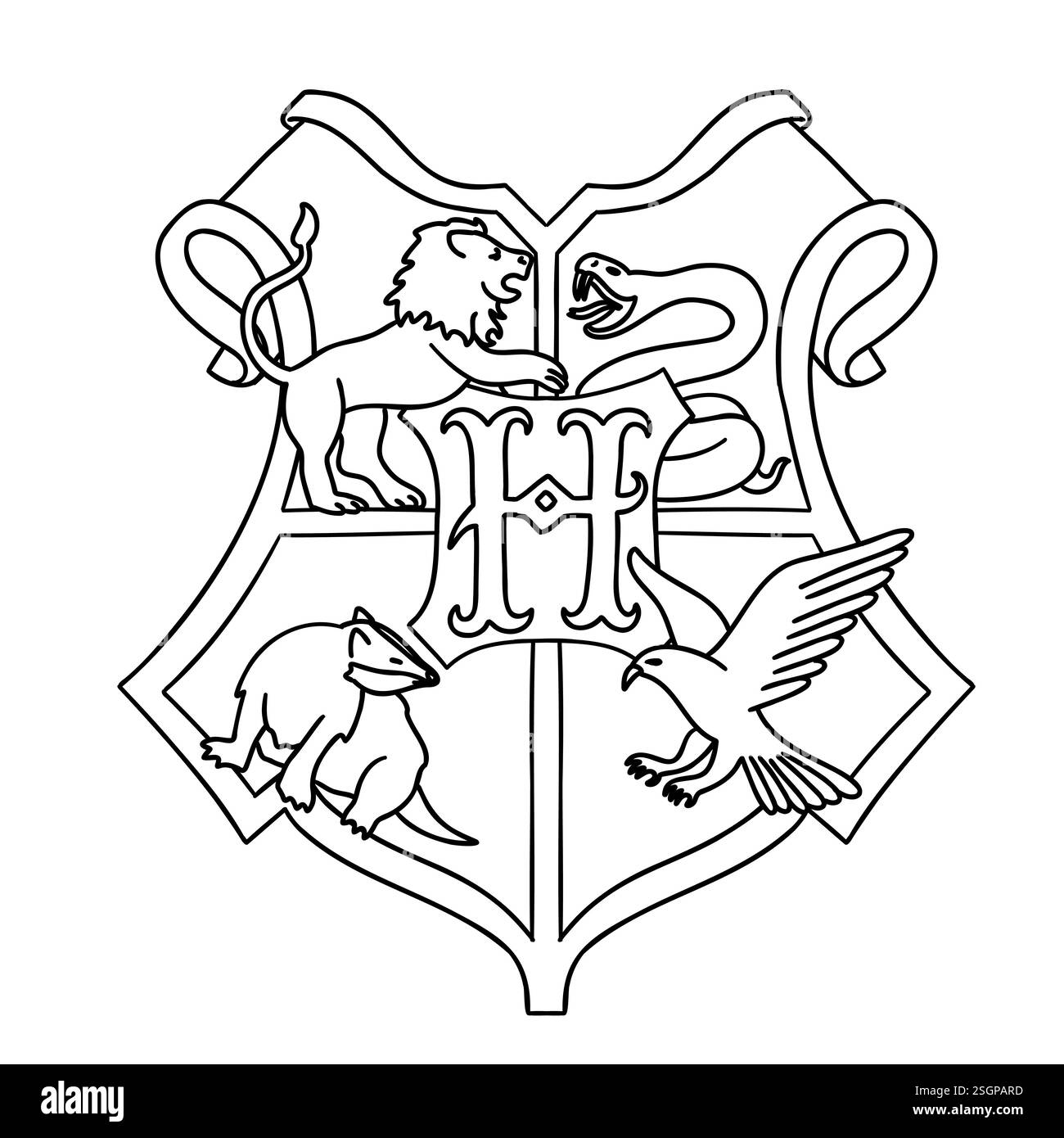 Harry Potter Hogwarts-Logo im Umrissstil aus Büchern. Zauberschule für ...