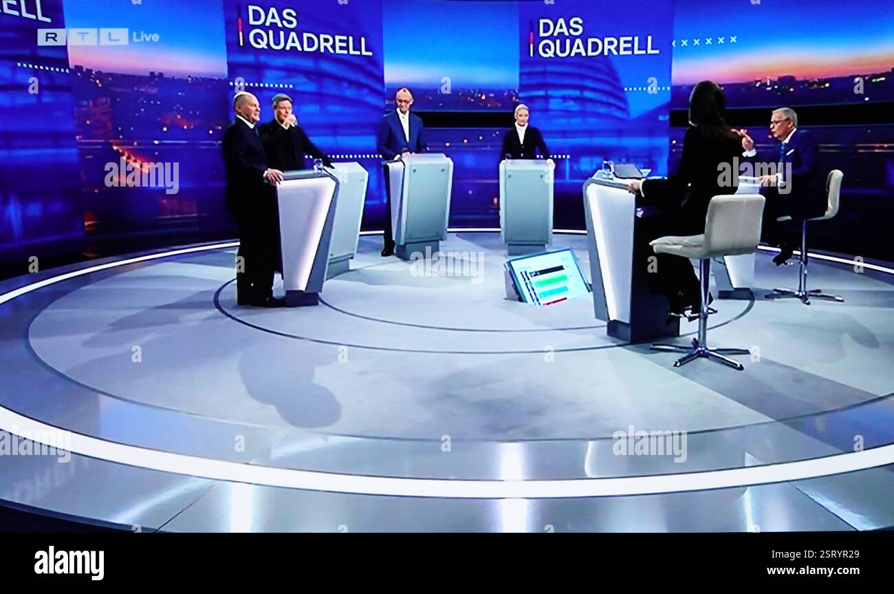 Schlagabtausch zur Bundestagswahl in der Viererrunde bei RTL am 16.02.2025 mit Olaf Scholz ...