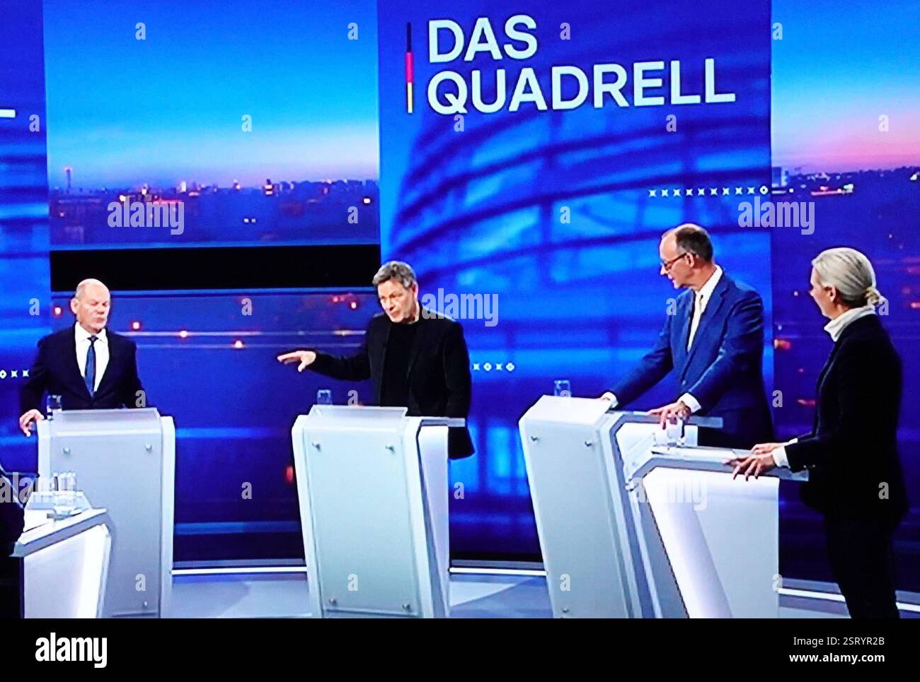 Schlagabtausch zur Bundestagswahl in der Viererrunde bei RTL am 16.02.2025 mit Olaf Scholz ...