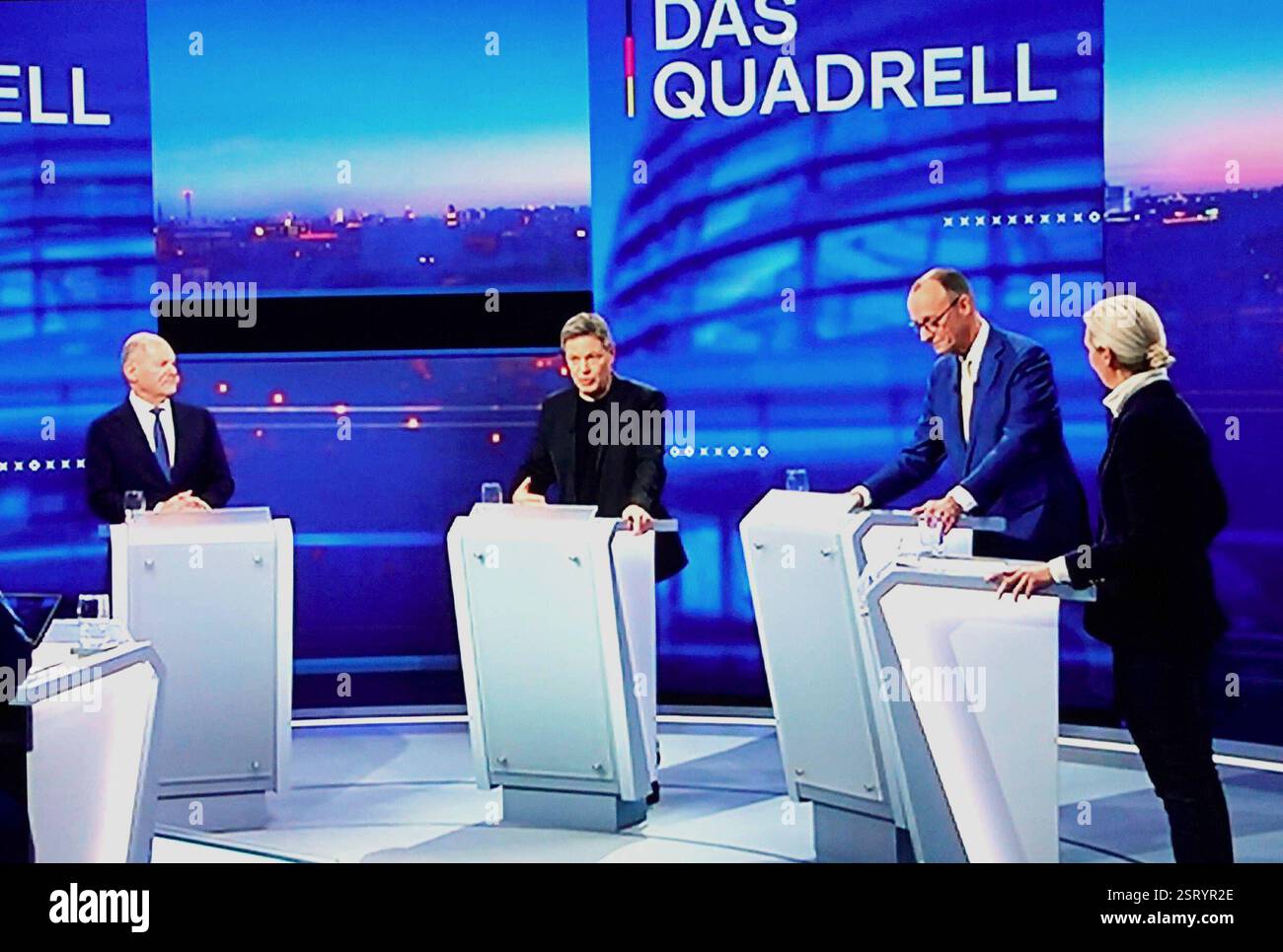 Schlagabtausch zur Bundestagswahl in der Viererrunde bei RTL am 16.02.2025 mit Olaf Scholz ...