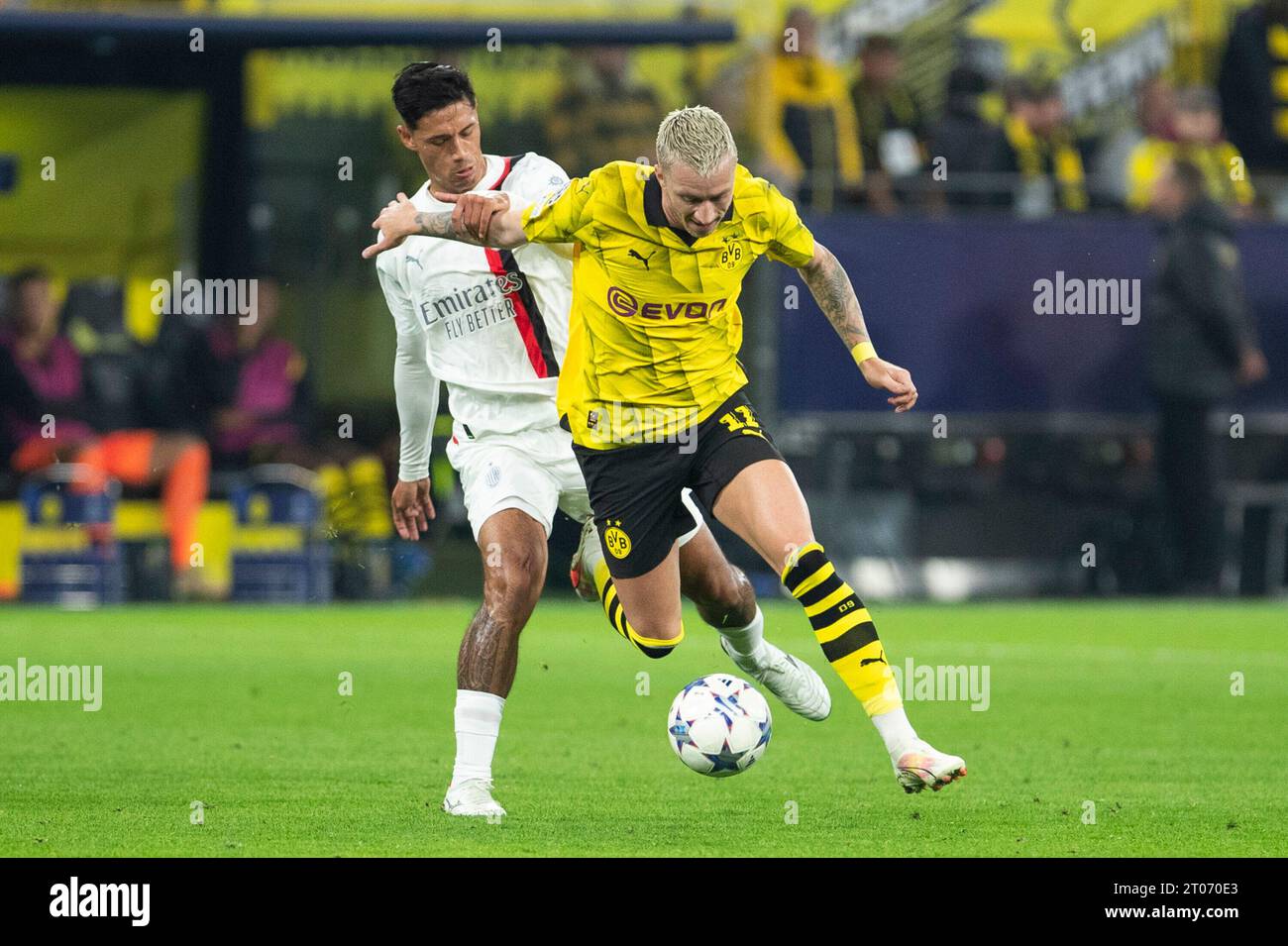 Dortmund, Deutschland. Oktober 2023. Marco Reus (Borussia Dortmund, #11), Tijjani Reijnders (AC ...