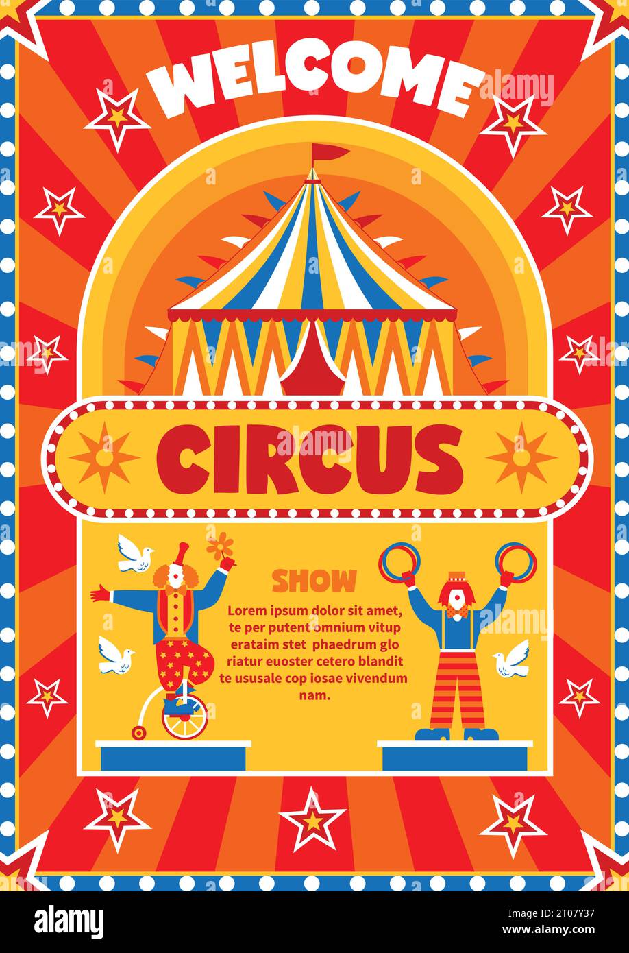 Citrus zeigen vertikale Werbeplakat mit flachen Zirkus Kunstwerk Sterne ... Citrus zeigen vertikale Werbeplakat mit flachen Zirkus Kunstwerk Sterne ...