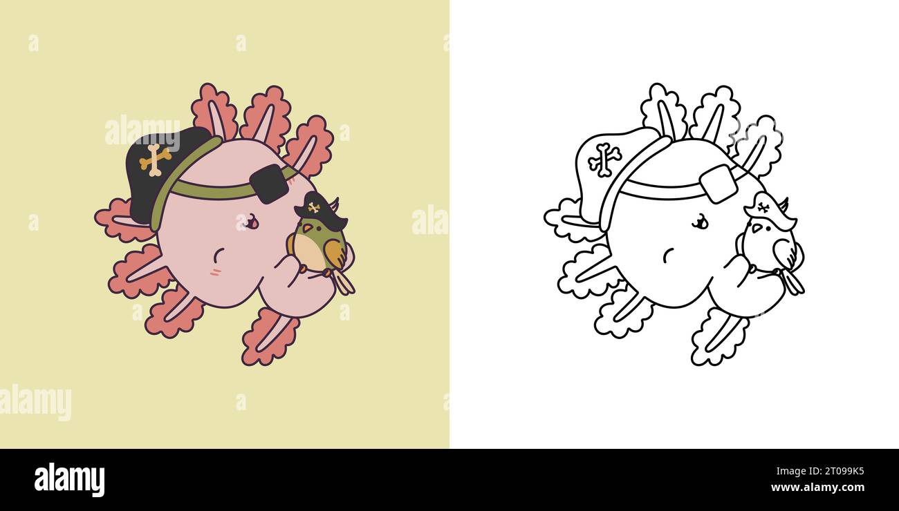 Niedliche Halloween-Axolotl-Clipart-Illustration und Schwarz-weiß ...