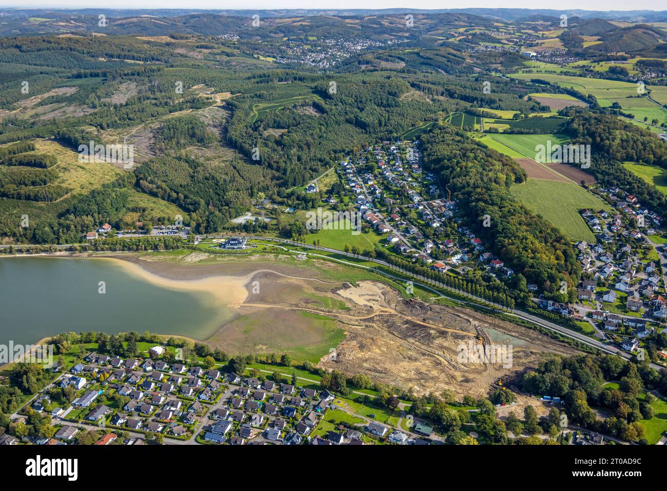 Luftbild, Vorbecken Sorpetalsperre mit Baustelle, Ruhrverband Arbeiten ...