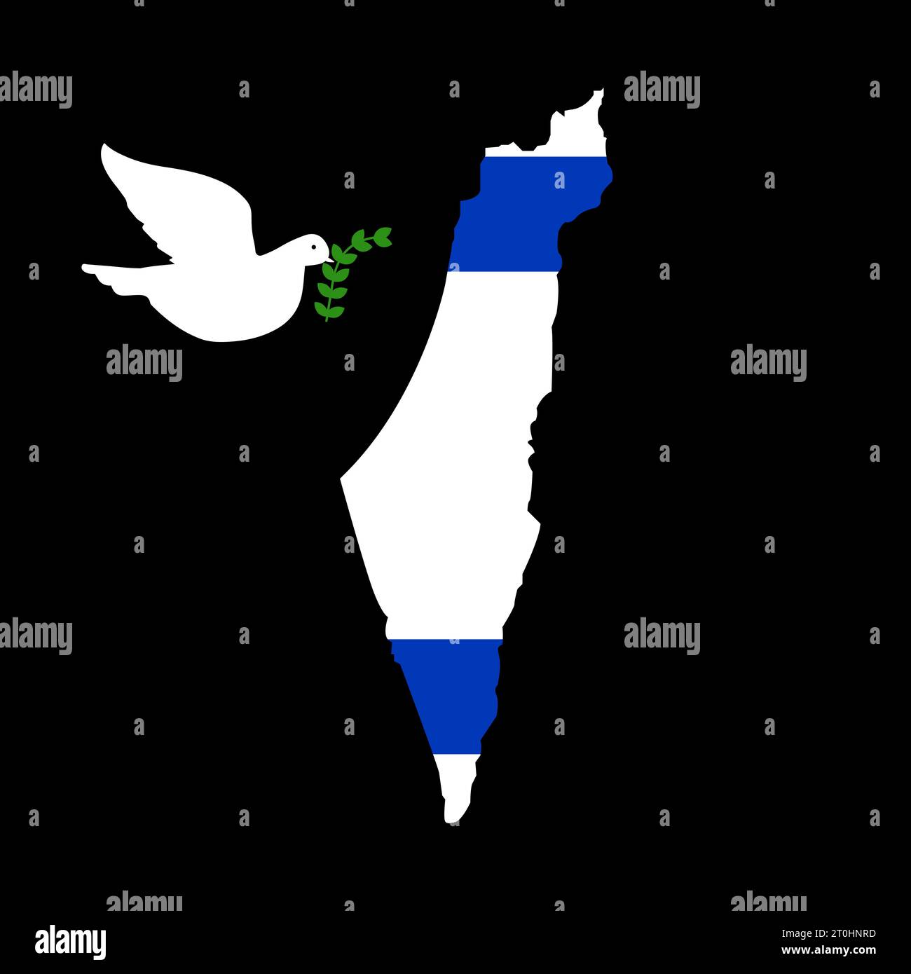 Flagge auf der Karte Israels mit der Taube des Friedens. Weiße Taube, die in die Nähe des Landes ...