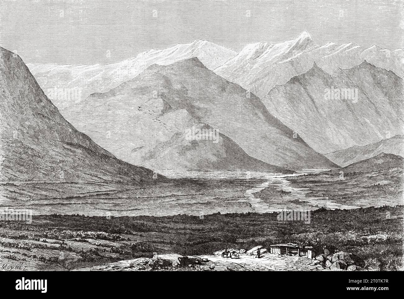 Noukha-Tal (heute Shaki) alte Illustration, Aserbaidschan. Reise zum ...